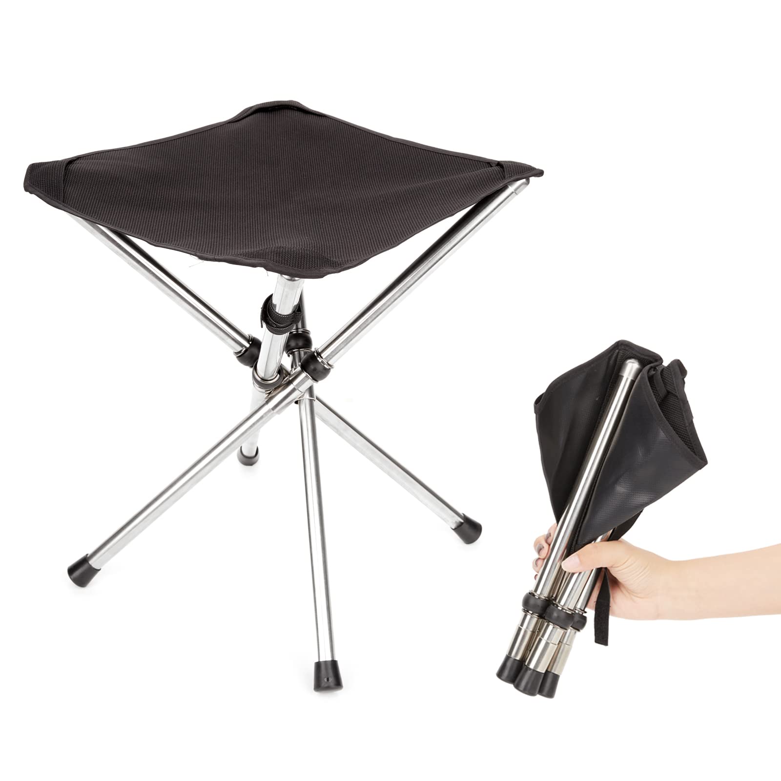 Acelane Folding Camping Stool, Stainless Steel Compact Lightweight Folding Stool for Camping Backpacking Hiking Fishing Barbecue Outdoor, with Carry Bag