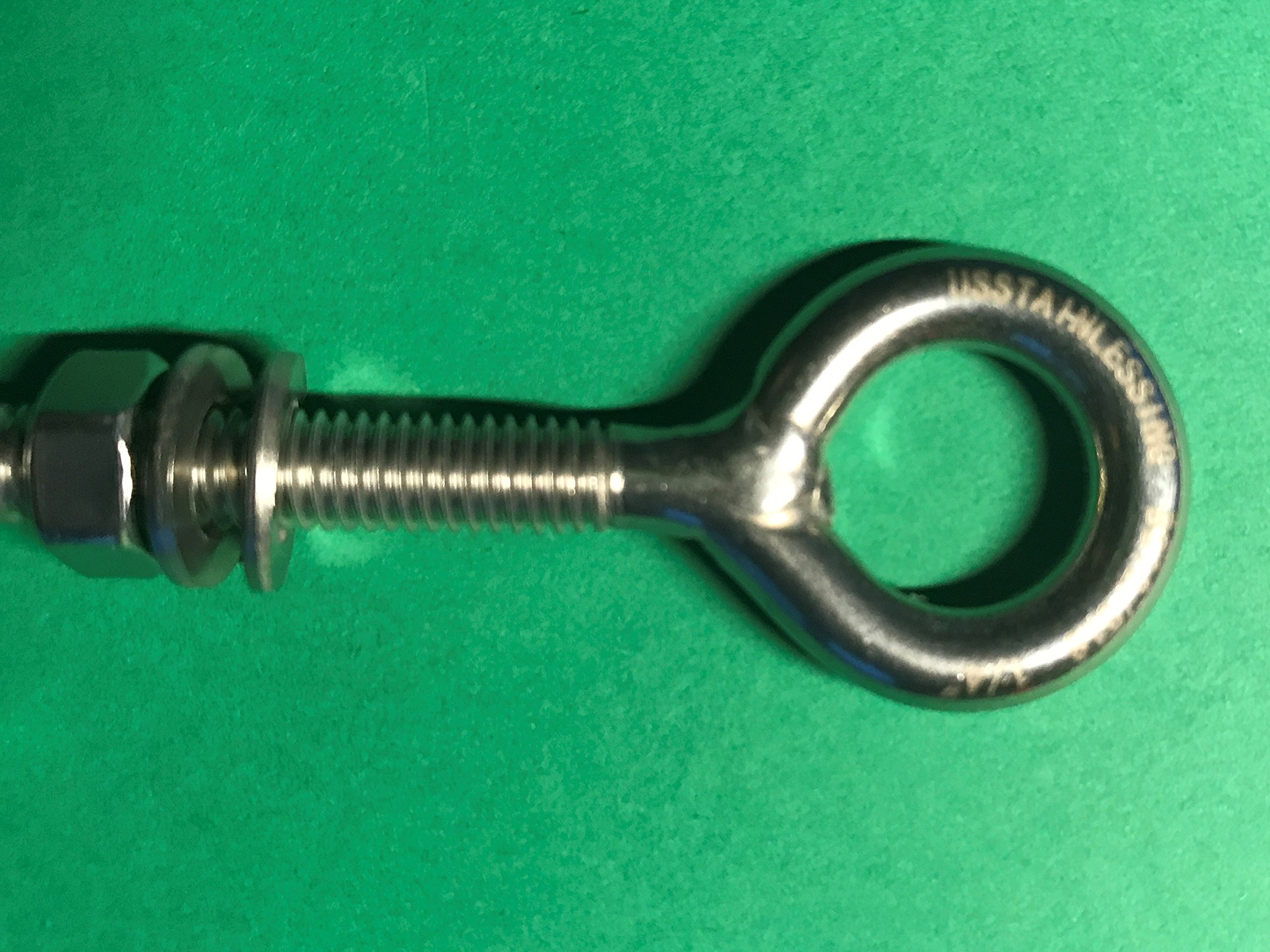 US STAINLESS 4 Pieces Stainless Steel 316 M6 Eye Bolt 6mm x 80mm (1/4" x 3 3/16") Marine Grade Pitch of 1