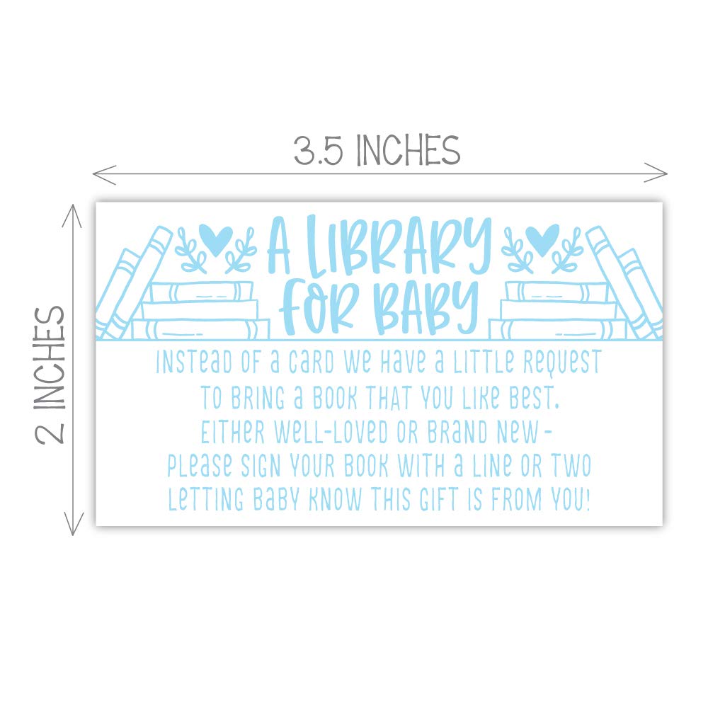 50 Blue Library for Baby - Boy Books for Baby Shower Request Cards - Invitation Inserts