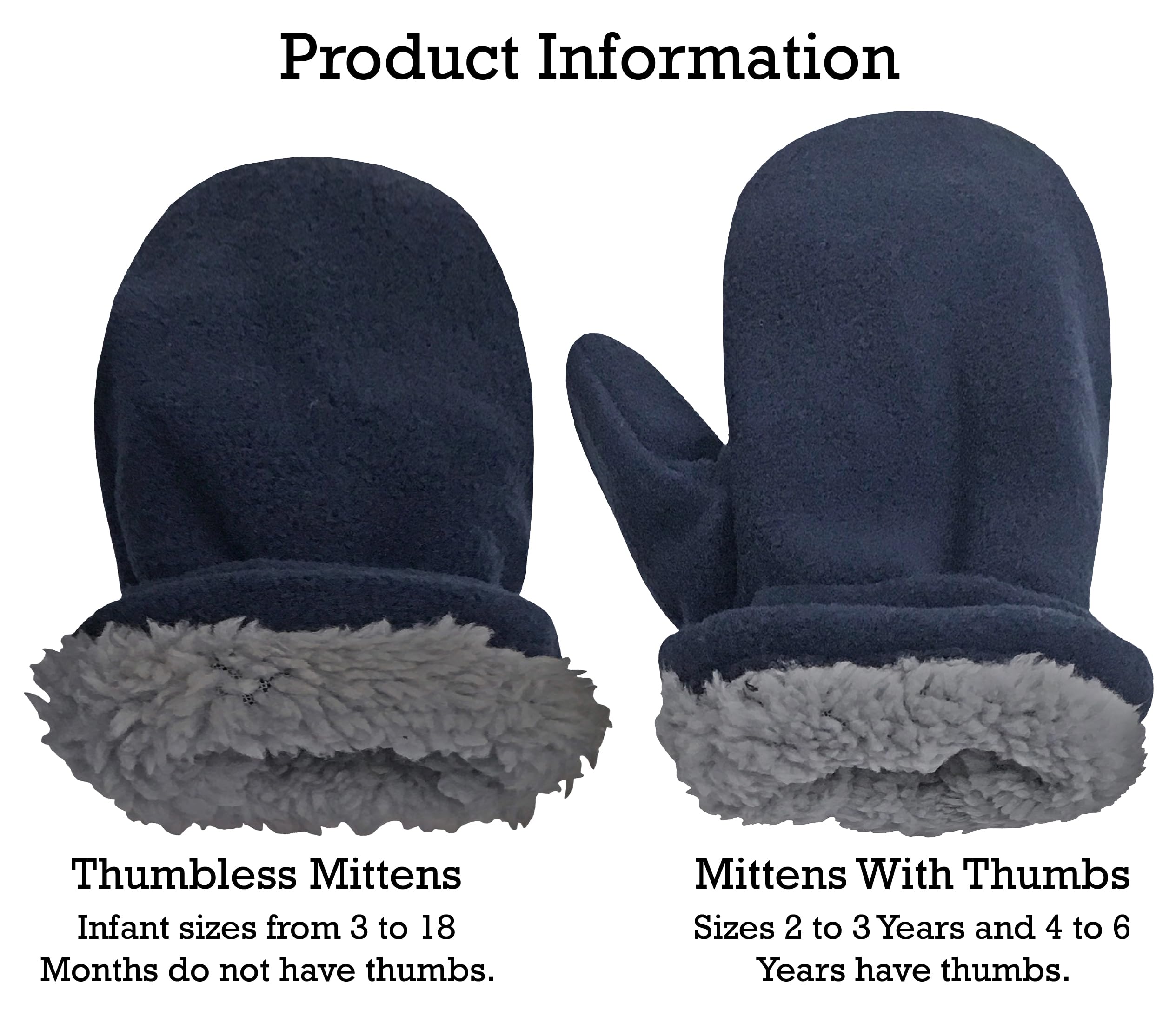 N'Ice Caps Baby Toddler Mittens Kids 2 Pairs Fleece Gloves Winter Warm Sherpa Lined Pack (Black/Navy Pack - Infant No Thumbs, 6-18 Months)
