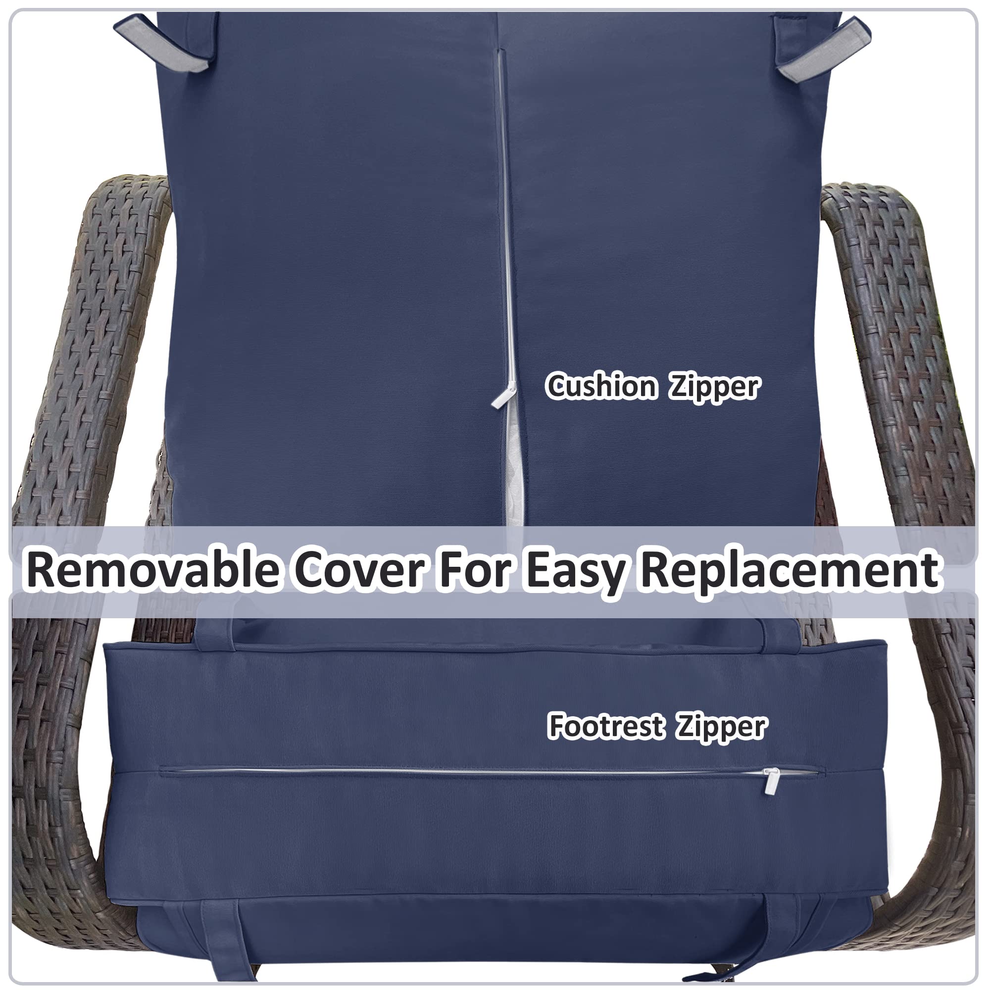Babylon Dual-use Indoor/Outdoor Wicker Adjustable Recliner Chair, Patio Relaxing Lounge Rattan Armchair with Cushions (Brown Wicker+Navy Blue Cushion)