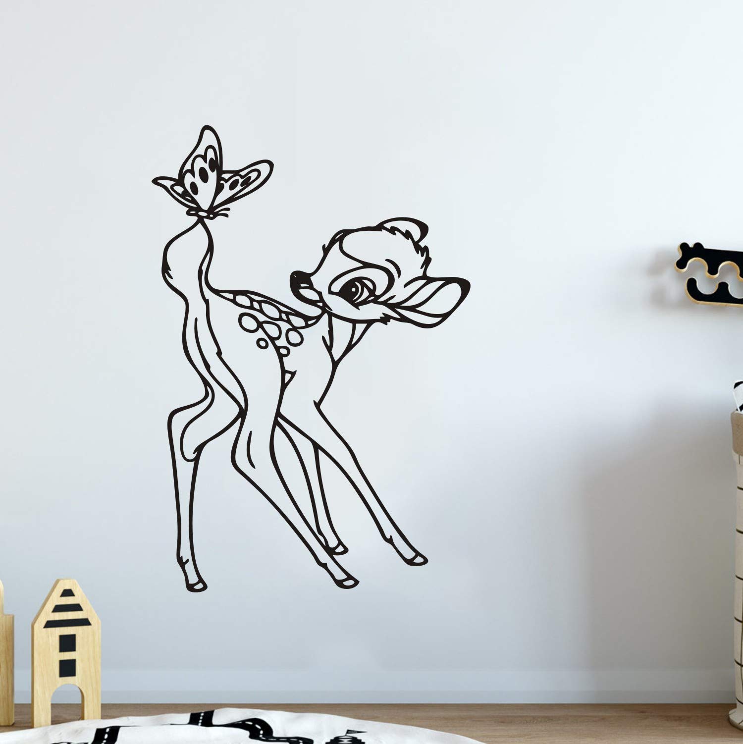 Makeyes Bambi Wall Deer Butterfly Vinyl Sticker Decals for Kids Bedroom Nursery Living Room Interior Decorations Designs Art Mural YMX55 (Black, 39X57CM)