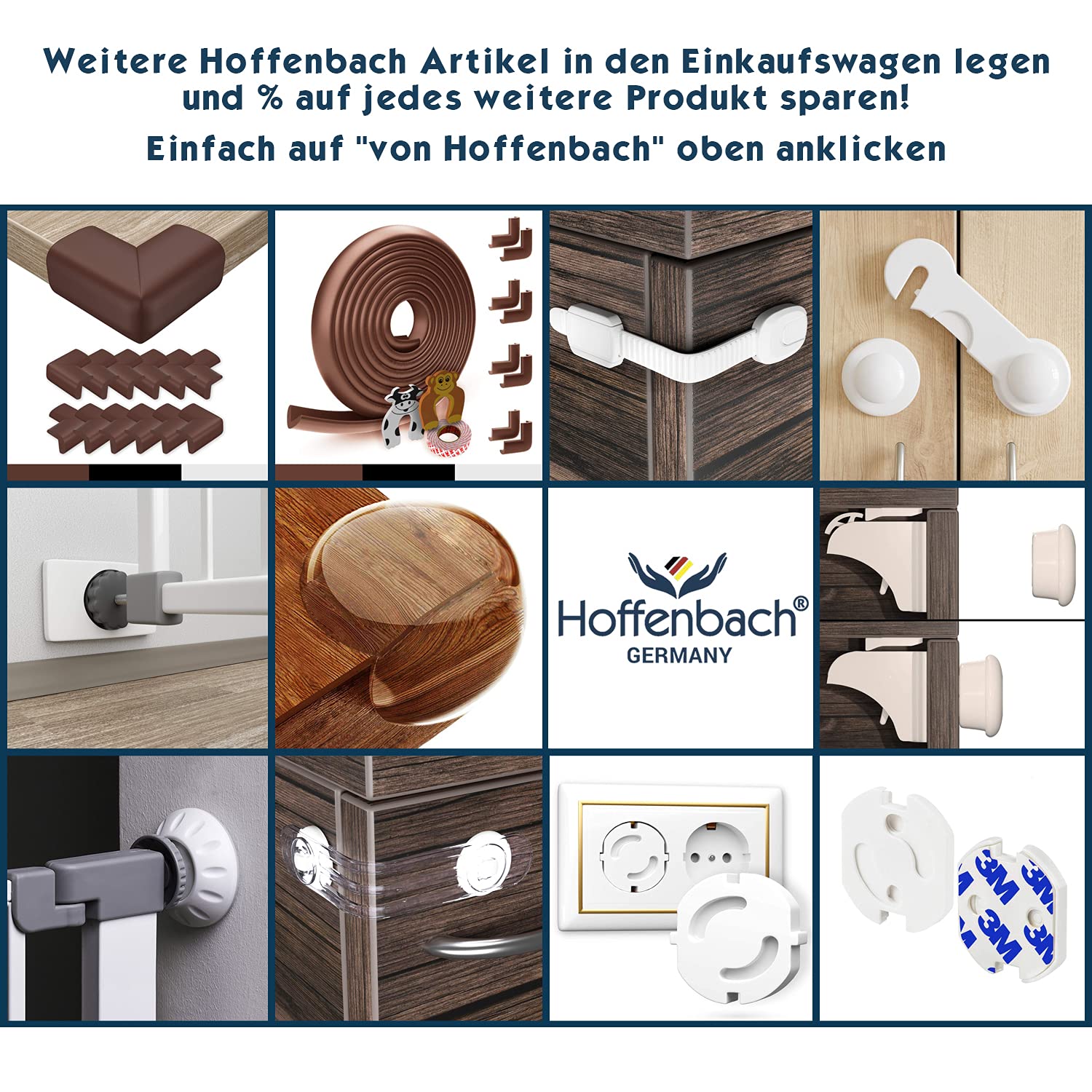 Wall Cups for Baby Gates Hoffenbach | 4 Pack | Works with All Walk-Through Pressure Mounted Child & Dog Safety Gates | Pads Protect Doorway, Door Frame, Stairs | No Drill | German Quality