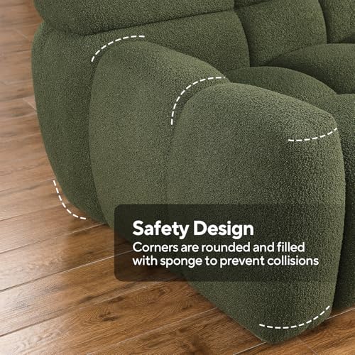 Alberobelo Boucle Sofa for Living Room, Cloud Couch with Solid Eucalyptus Frame & Cloud Pillow, Mid Century Modern Couch for Office Living Room Coffee Room (Green, 65"-Loveseat)