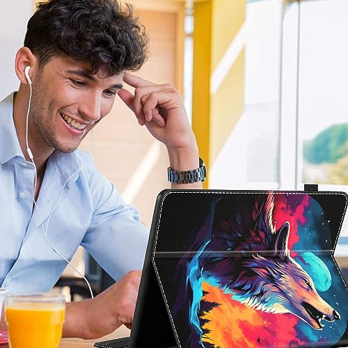 Case Compatible with Amazon All-New Kindle Fire 7 Tablet (2022 Release-12th Generation) Latest Model 7,Slim Fit Foldable Standing Cover Case with Auto Sleep/Wake,Wolf Under The Moon