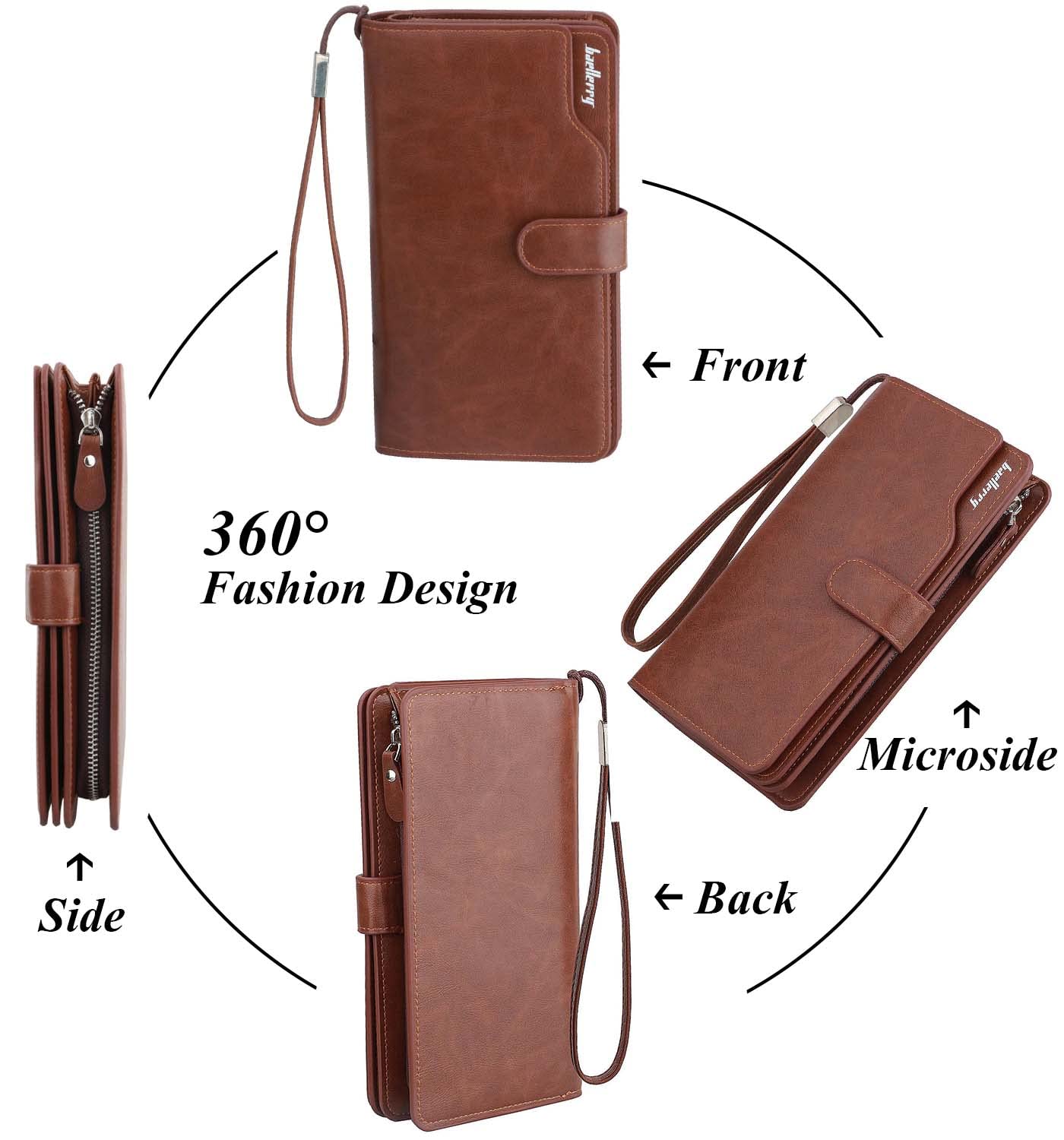 Coolstar Wristlet Wallets for Women Men's Clutch Wallet Large Capacity Leather Purse Business Credit Card Holder (2-Dark Brown)