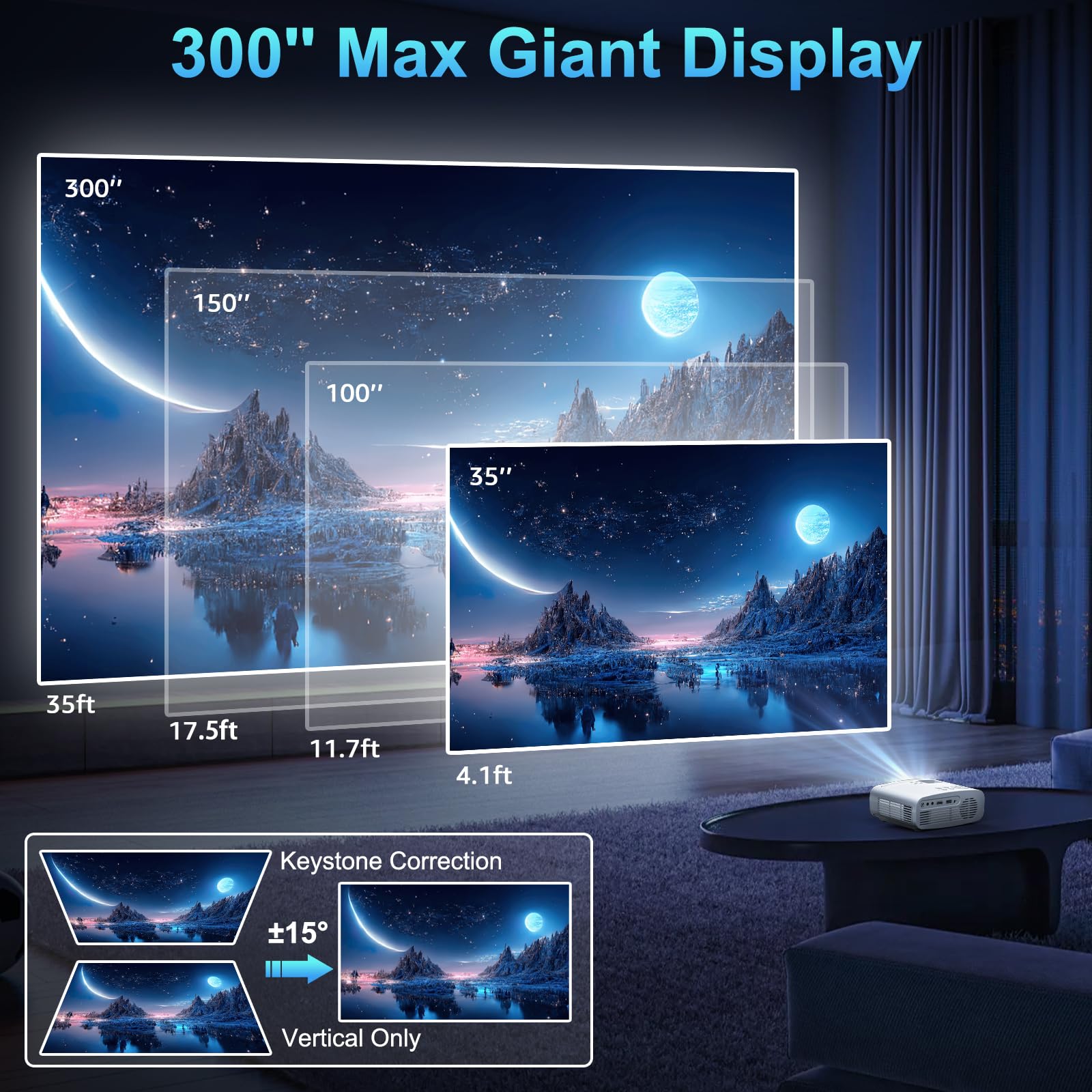 5G WiFi Bluetooth Projector, Pericat Native 1080P Movie Projector for Phone, Portable Outdoor Projector, 10000L Home Theater Video Projector, Mini Projector Compatible w/ PC, HDMI, USB, TV Stick, PS5