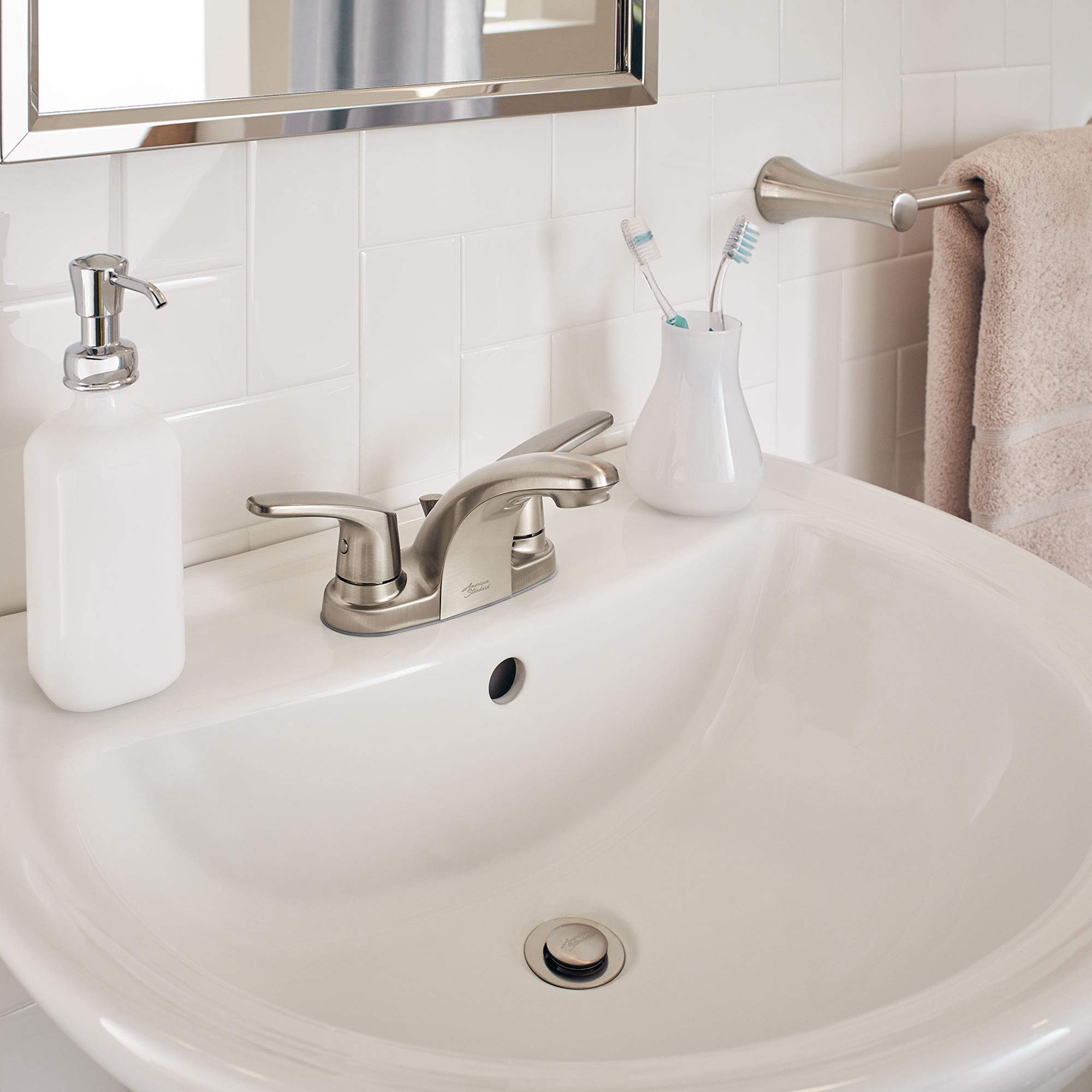 American Standard 7075200.295 Colony Pro Two-Handle Centerset Bathroom Faucet, 1.2 GPM, Brushed Nickel