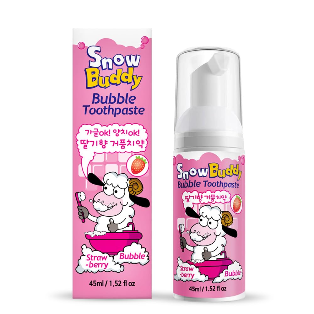 SnowBuddy Foam Toothpaste Kids - Strawberry Flavors - 1 Pack, Anti Cavity with Low-Fluoride, for u-Shape Toothbrush and Mouthwash for Dental Care