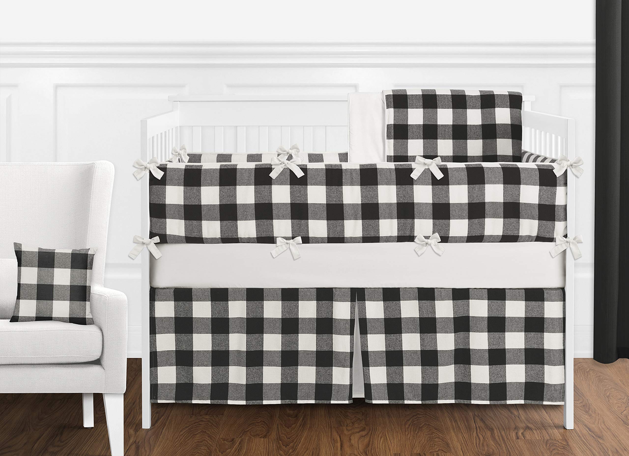Sweet Jojo Designs Buffalo Plaid Fabric Memory Memo Photo Bulletin Board - Black and White Check Rustic Woodland Flannel