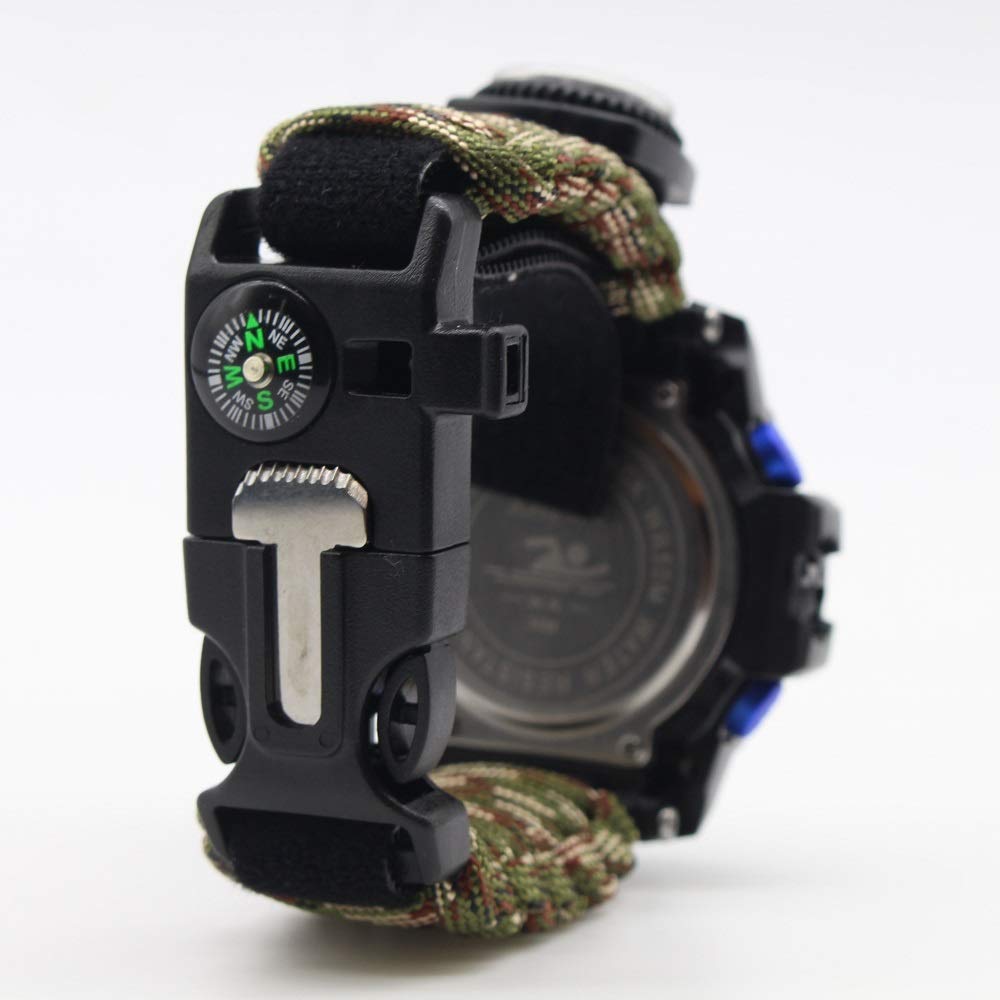50 M Waterproof Tactical Watch,7 in 1 Multifunctional Outdoor Watch Gear