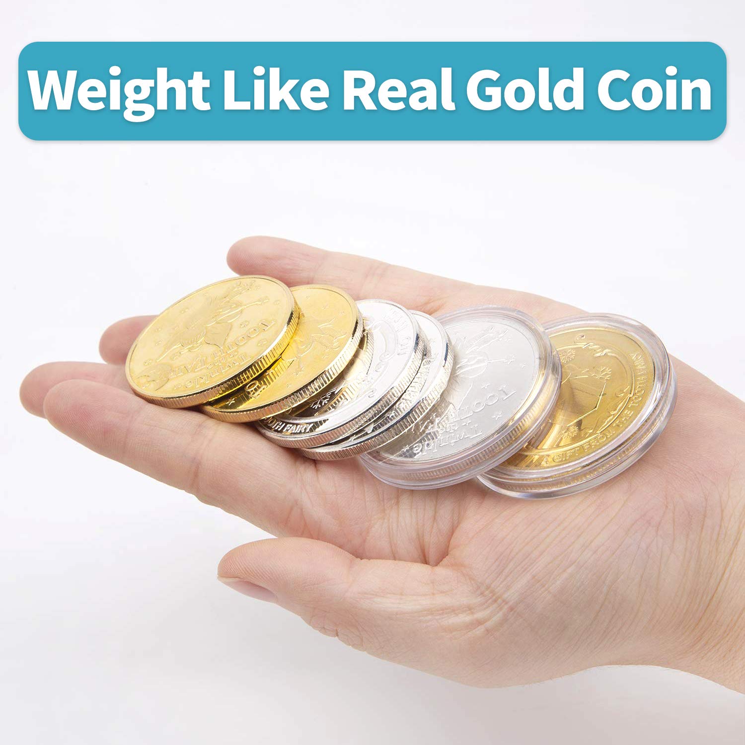 6 Tooth Fairy Gold and Silver Coin, Collection Rewards for Lost Teeth (6 Pcs)