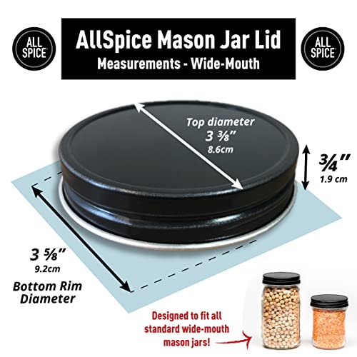 AllSpice Rust-Proof Wide Mouth Aluminum Metal Mason Jar Lids Leak-Proof 12-Pack (Black)