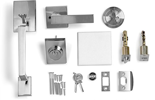 Berlin Modisch Single Cylinder HandleSet with Lever Door Handle (for Entrance and Front Door) Reversible for Right and Left Handed and a Single Cylinder deadbolt Handle Set Satin Nickel Finish