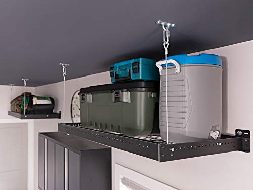 NewAge Products Inc. Pro Series Black 4 ft. x 8 ft. & 2 ft. x 8 ft. Wall Mounted Steel Shelf Set, Garage Overheads, 40408