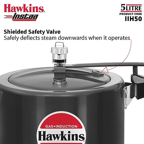 Hawkins 5 Litre Instaa Pressure Cooker, Induction Inner Lid Cooker, Tall Body Hard Anodised Cooker, Best Black Cooker, Black (IIH50)