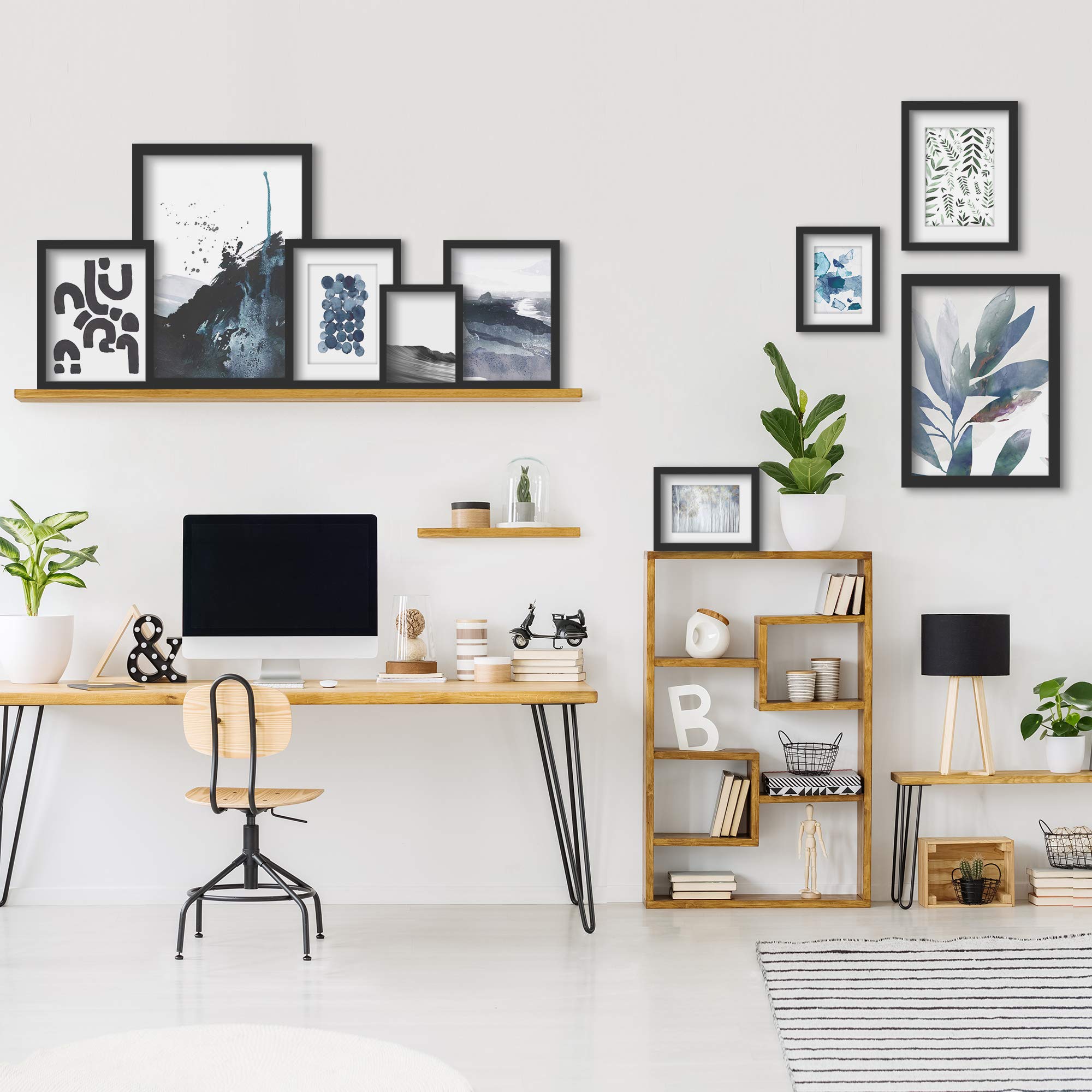 Americanflat 9 Piece Black Framed Gallery Wall Art Set - Abstract Indigo Landscapes