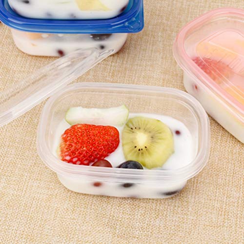 Toyvian 12pcs Food Storage Containers with Lids Rectangular Plastic Lunch Boxes Disposable Food Container Kitchen Sealed Box for Fruit Cake 280ML (Green,Blue,Transparent,Pink)