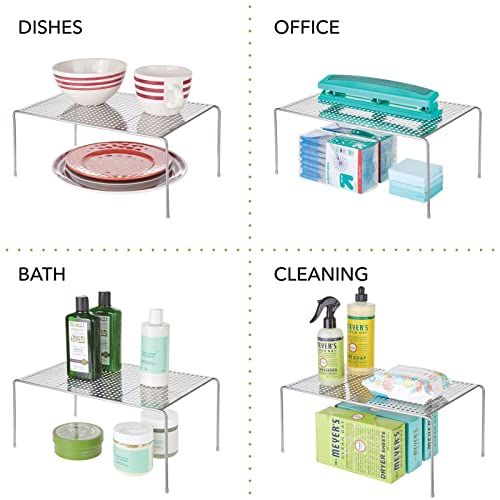 mDesign Large Raised Metal Kitchen Pantry Stacking Plate Organizer Storage Shelves, Cabinet Shelf Rack for Cupboard, Cabinet - Store Food, Dishes, Bowls, Mugs, Concerto Collection, 2 Pack, Silver
