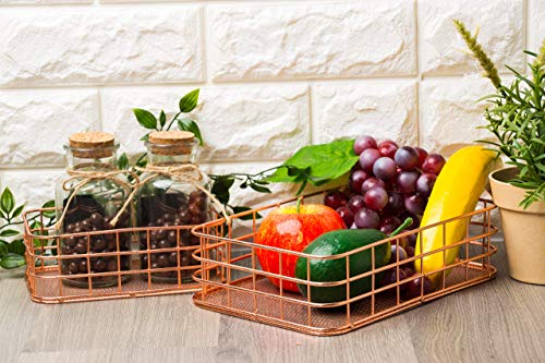 Metal Storage Baskets, Copper Wire Basket Organizer (Rose Gold, 2 Piece Set)
