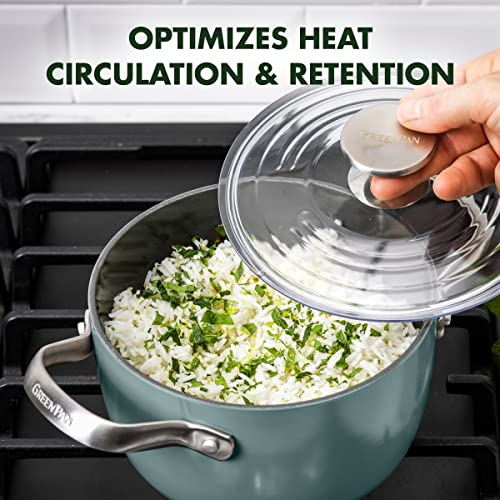 GreenPan Healthy Ceramic Nonstick, 2QT Rice Grains and Soup Maker, Caldero Pot with Lid, PFAS-Free, Induction, Dishwasher Safe, Oven Safe, Smokey Blue