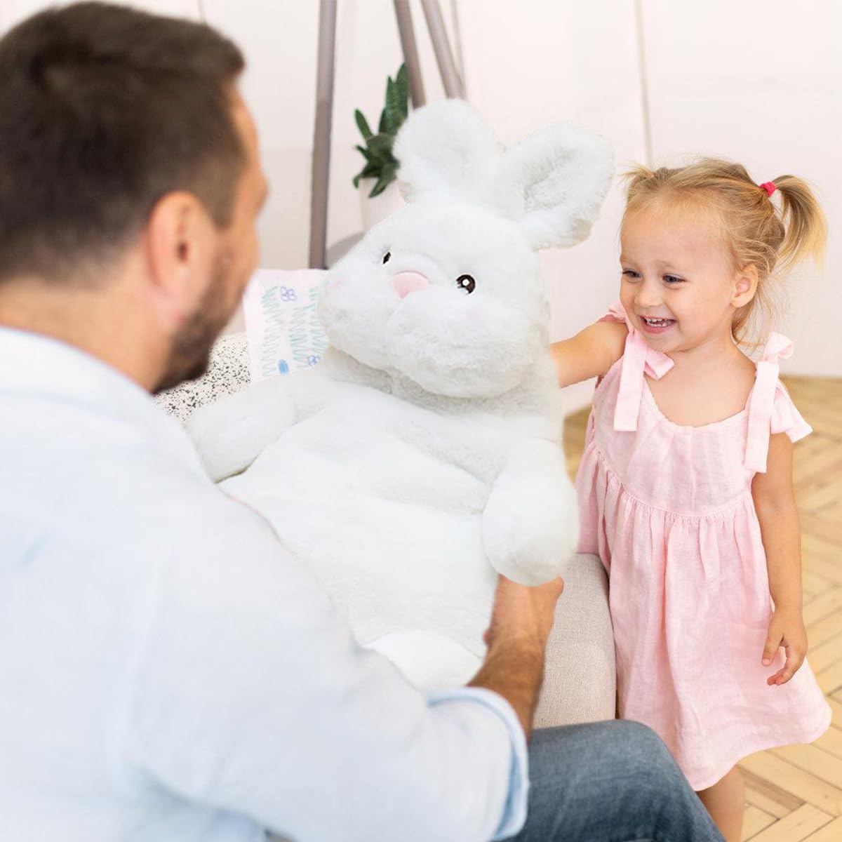ARELUX 22in Large Bunny Plush Stuffed Animal Hugging Pillow:Soft Giant Sleeping Body Warm Fluffy Pillow Adorable Chubby Bunny Plushie Toy Creative for Friends Dormitory