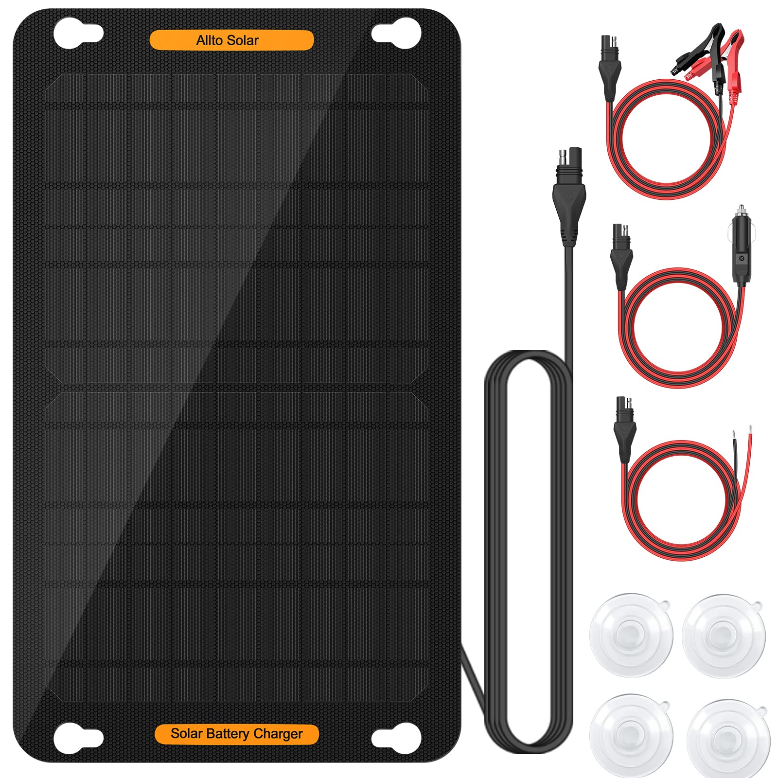 Allto Solar 10W 12V Solar Trickle Charger & Maintainer, 10 Watt 12 Volt Solar Battery Charger with Built in MPPT Charge Controller + Visual LED Indicator for Car, Boat, Motorcycle, RV, ATV
