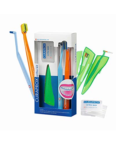 Curaprox Ortho Box - 5460 Ortho Toothbrush, Single Toothbrush, Interdental Toothbrush 07,14 & 18, Interdental Toothbrush Holder & Ortho Wax.
