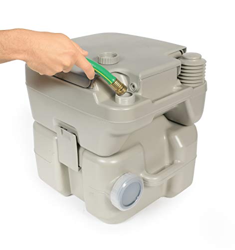Camco Portable Toilet | Ideal for Camping, RVing, Boating, Road Trips and Other Recreational Activities | 5.3 Gallons, Gray (41541)