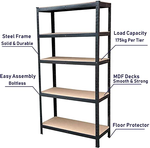 Metal Storage Shelves with Bolt-Less Design Freestanding Storage Shelves Height and Layout Adjustable for Workshop Bookshelf Shed Office Heavy Duty Racking Shelves(180CM)