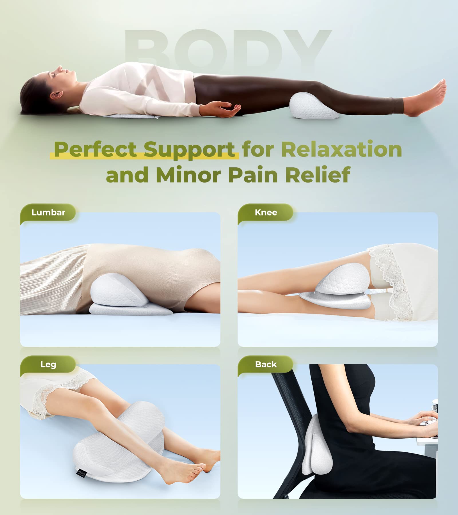 6-IN-1 Adjustable Cervical Neck Pillows for Pain Relief Sleeping, Memory Foam Bolster Pillows with Detachable Pad, Neck Support Pillow for Body Lumbar Knee Leg Back Orthopedic Neck Roll (White)
