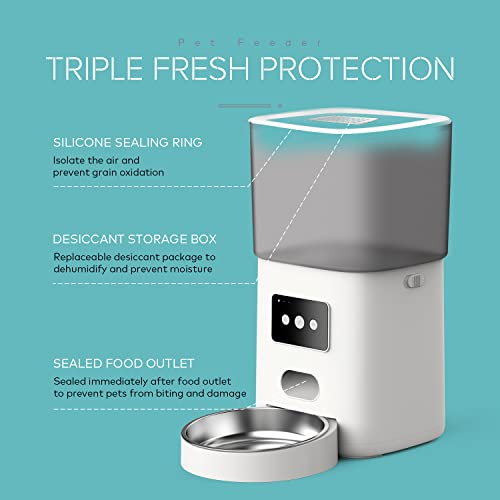 Automatic Dog and cat Feeder, WELLPET WiFi-Enabled Smart cat Food Dispenser, Automatic Dog Food Dispenser with APP Remote Control Part, cat Feeder with Low Food Alarm, Dual Power Supply