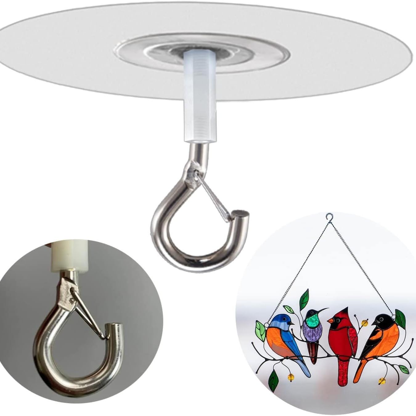 Adhesive Ceiling Hook - Weight-Bearing Stick-On Ceiling Hook, Sticky Ceiling Hook | Drill Free Hanging Ceiling Hook with Safety Clasp, Water Resistant Hook for Ceiling Plants Chimes,Home Storage Hooks