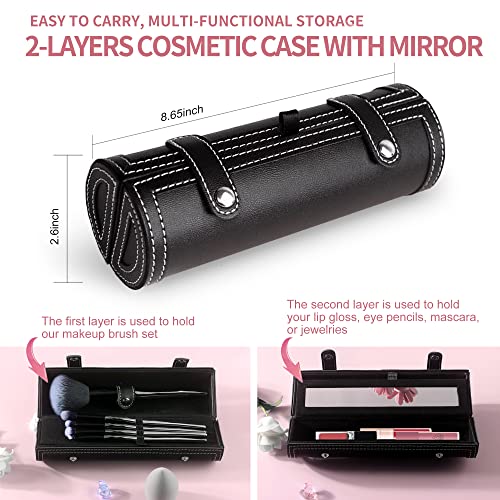BEAUTYFACTOR 5pcs Makeup Brushes and Sponge Set for Flawless Application of Liquid, Cream, and Powder Products with Gift Box (Black)