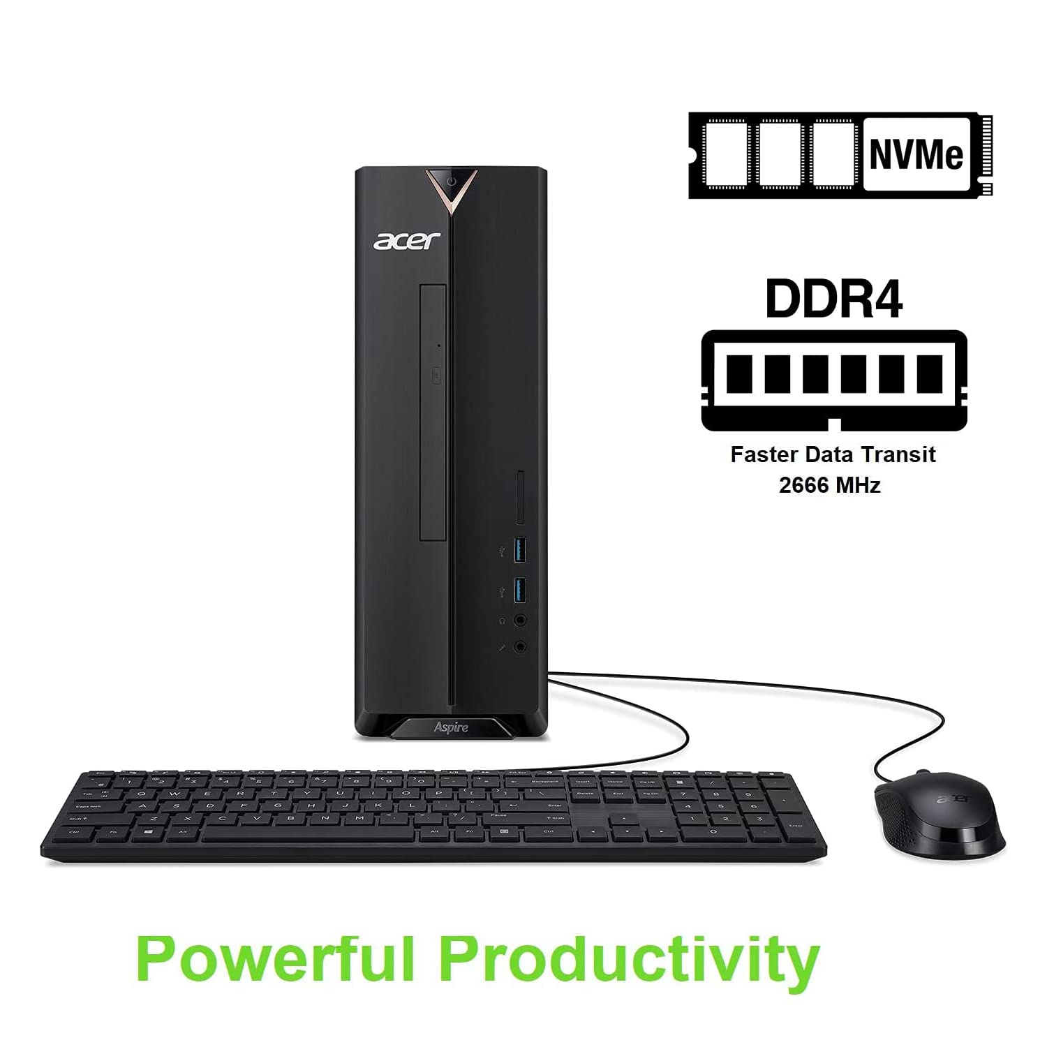 acer Aspire XC Desktop, Intel Celeron J4125 Processor, 16GB RAM, 512GB PCIe SSD + 1TB HDD, DVD-RW, HDMI, VGA, Wi-Fi, Wired KB & Mouse, Windows 11 Home