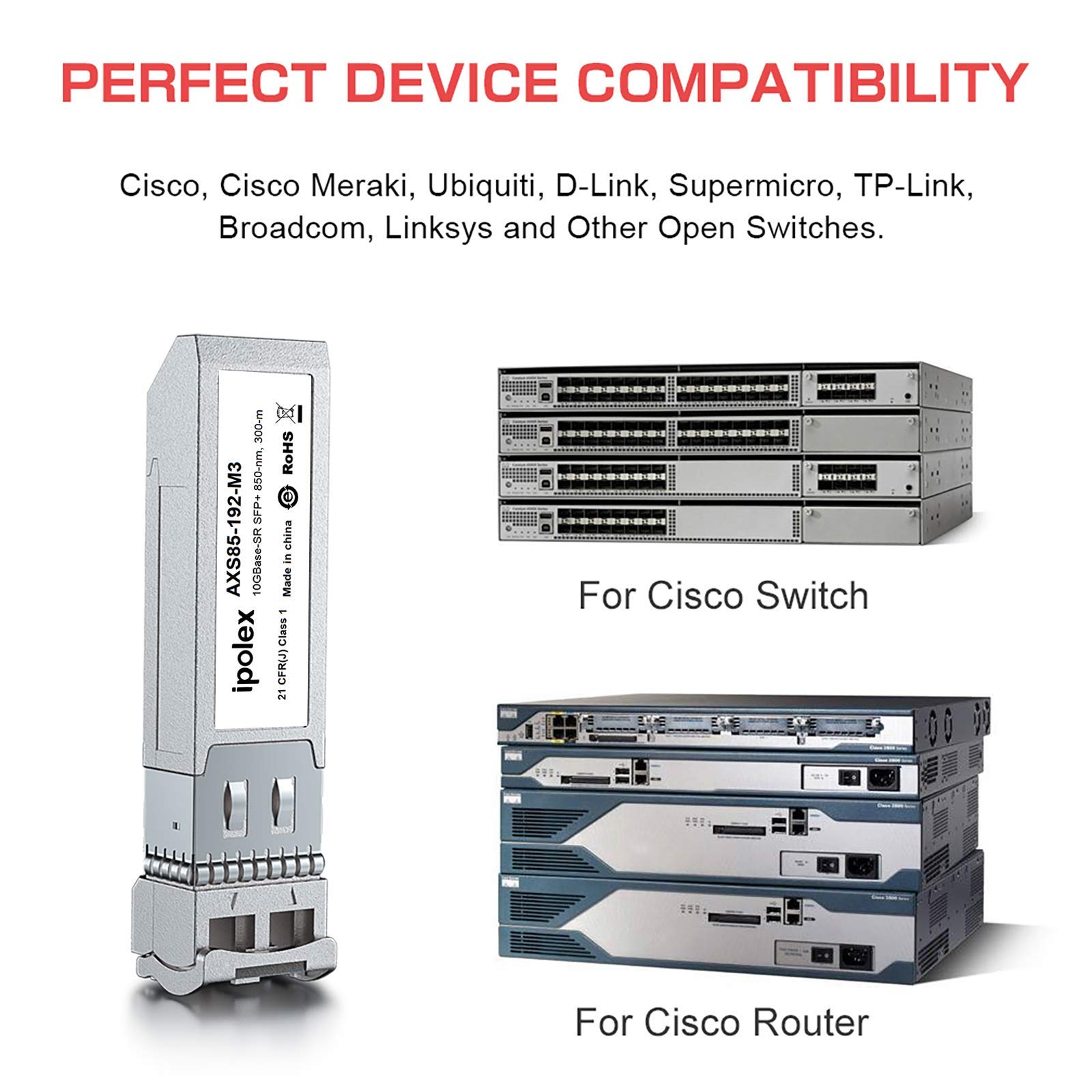 ipolex 10G SR SFP+ LC Multimode Transceiver, 10GBase-SR Fiber Module for HPE ProCurve J9150A/HPE Aruba JL748A/J9150D/J9150DCM (MMF, 850nm, 300m)