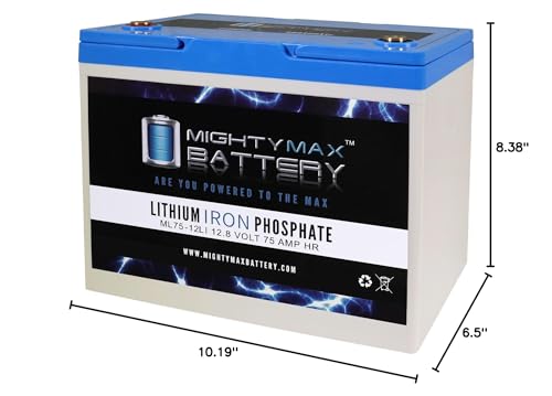 Mighty Max Battery Mighty Max Battery ML75-12LI - 12 Volt 75 AH Deep Cycle Lithium Iron Phosphate (LiFePO4) Rechargeable and Maintenance Free Battery