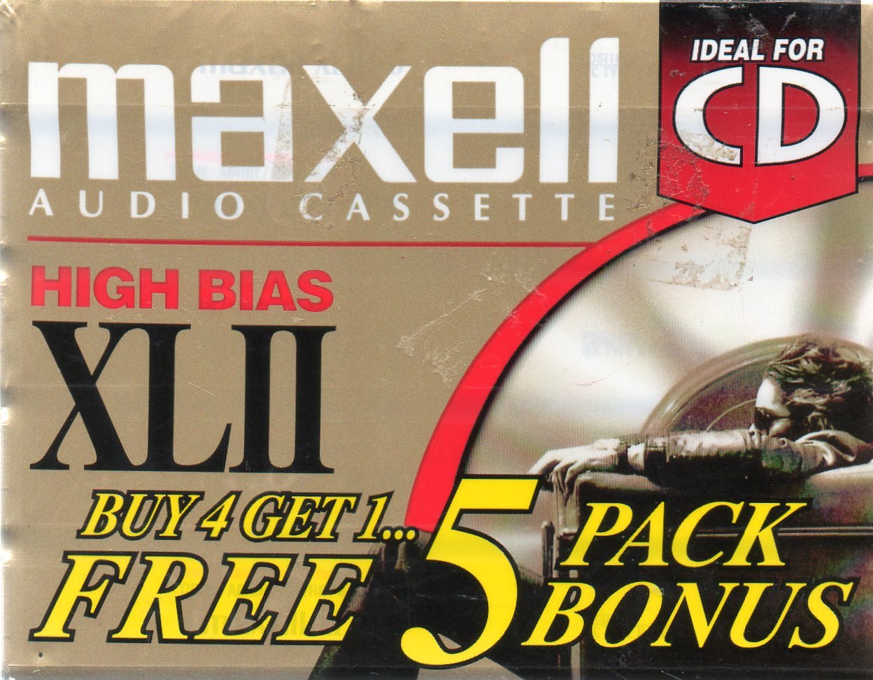 Five Maxell Audio Cassettes: High Bias XLII, 90 minutes, Position IEC Type II High
