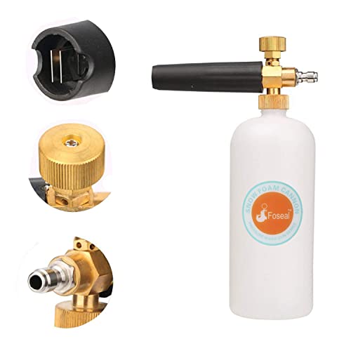 Foseal Adjustable Snow Foam Cannon with Heavy Duty Brass Knob, 1/4" Quick Release Foam Blaster for Pressure Washer Gun, 1L Bottle