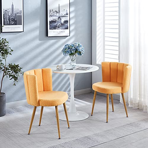 ATSNOW Yellow Sherpa Accent Chairs Set of 2, Mid Century Modern Upholstered Side Chairs for Dining Room Living Room Bedroom Vanity