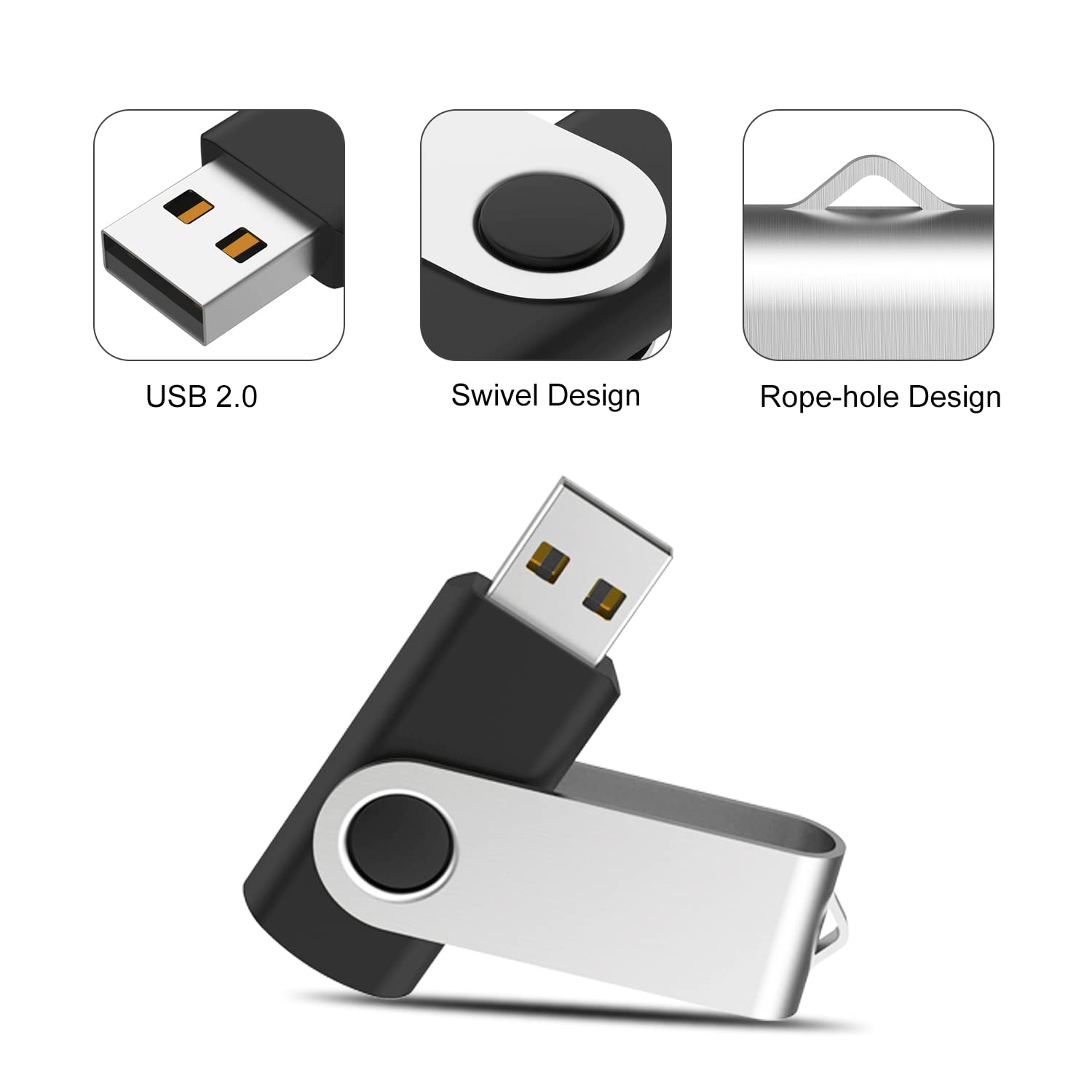 8GB Flash Drive 5 Pack, USB Thumb Drives Memory Stick Swivel Pen Drive Jump Drive with LED Light for Data Storage Backup (8G, 5 Mixed Colors: Black Blue Green Red White)