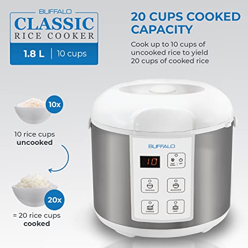 Buffalo Classic Rice Cooker with Clad Stainless Steel Inner Pot (10 cups) - Electric Rice Cooker for White/Brown Rice, Grain - Easy-to-clean, Non-Toxic & Non-Stick, Auto Warmer