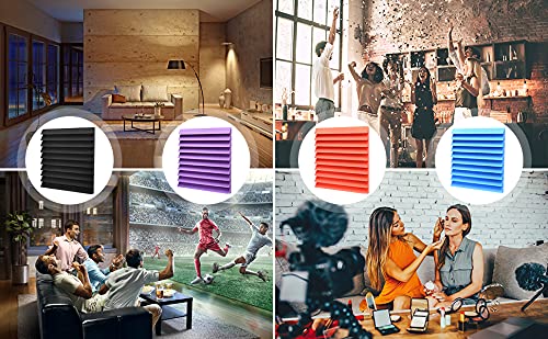 Acoustic Foam Panels Fireproof Sound Absorbing Panels Studio Foam Wedges for Walls, 1" X 12" X 12" (12Pack Black)