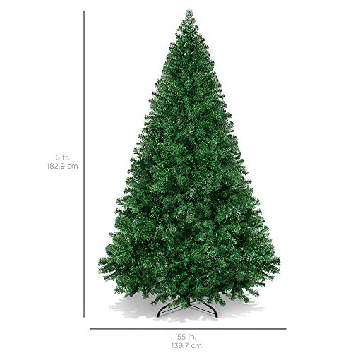 Best Choice Products 6ft Premium Hinged Artificial Holiday Christmas Pine Tree for Home, Office, Party Decoration w/ 1,000 Branch Tips, Easy Assembly, Metal Hinges & Foldable Base