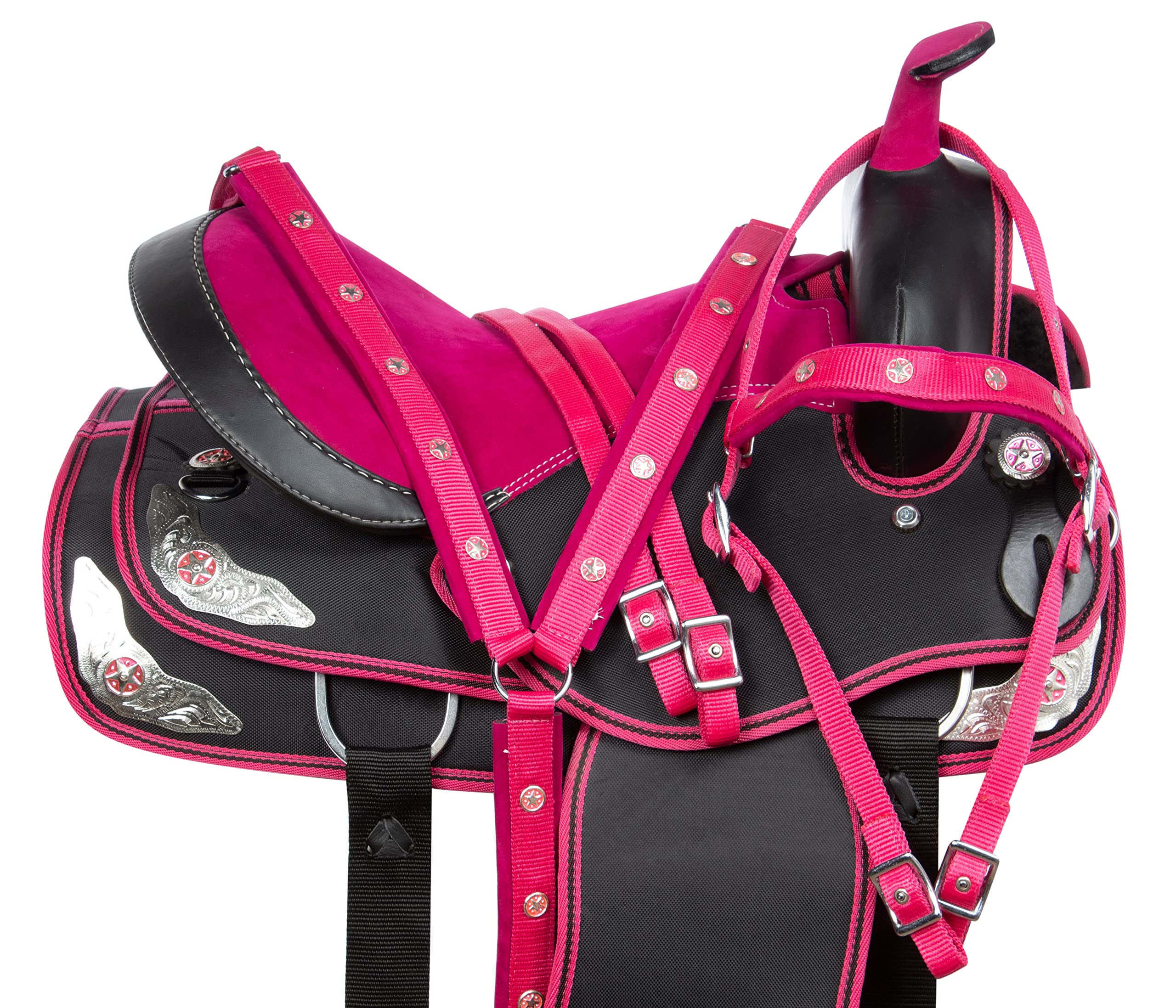 Acerugs Beautiful Western Pleasure Trail Barrel Racer Show Horse Saddle TACK Set PAD Silver Crystals (Pink, 14")