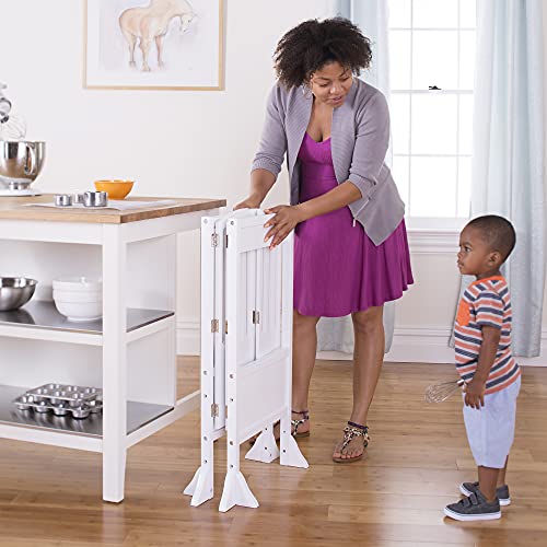 Guidecraft Contemporary Kitchen HelperĀ® Stool and 2 Keepers - White: Wooden, Adjustable Height, Safety Folding Tower for Toddlers
