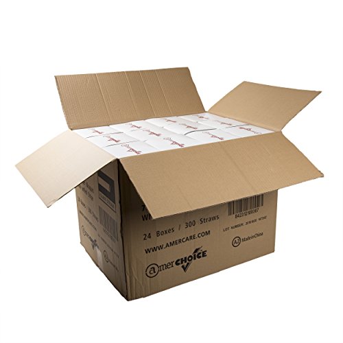 AmerCare 7.75 Inch Giant White with Red Stripes Paper Wrapped Straws, Case of 7200