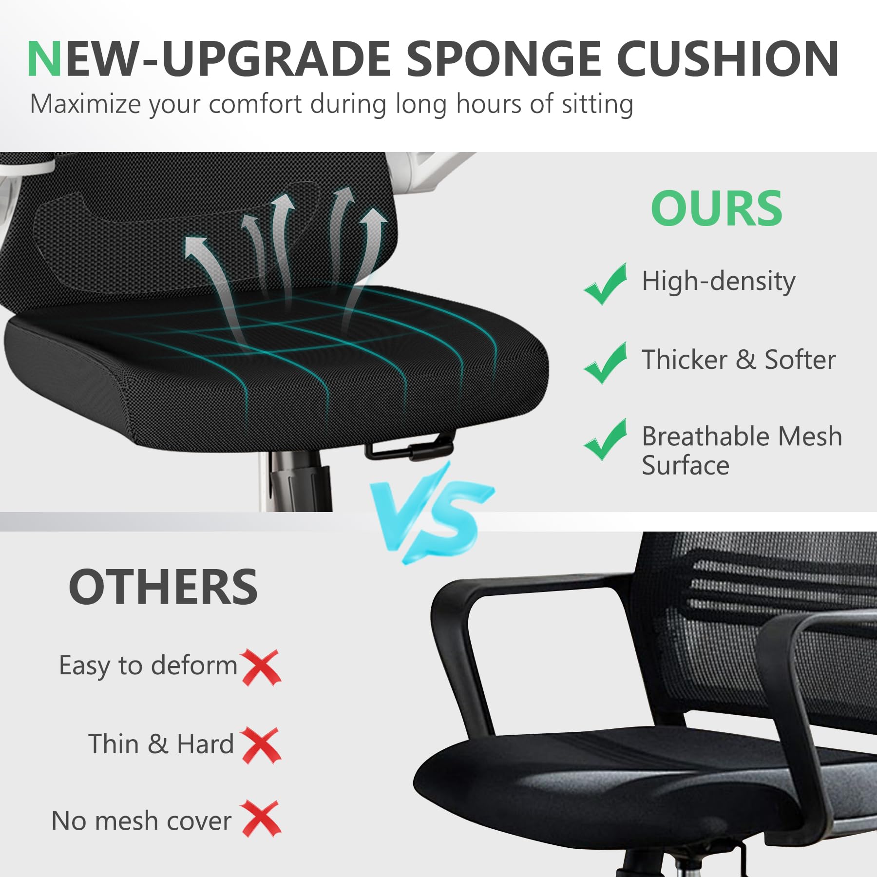 balmstar Desk Office Chair, Ergonomic Comfy Office Chairs, High Back Gaming Chair with Wheels, Home Mesh Computer Chair-350LBS Capacity, Lumbar Support, Adjustable Headrest, Flip-up Armres