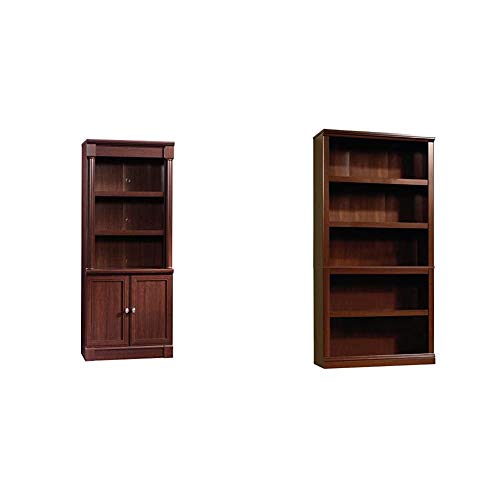 Sauder Palladia Library with Doors, Select Cherry Finish & Select Collection 5-Shelf Bookcase, Select Cherry Finish