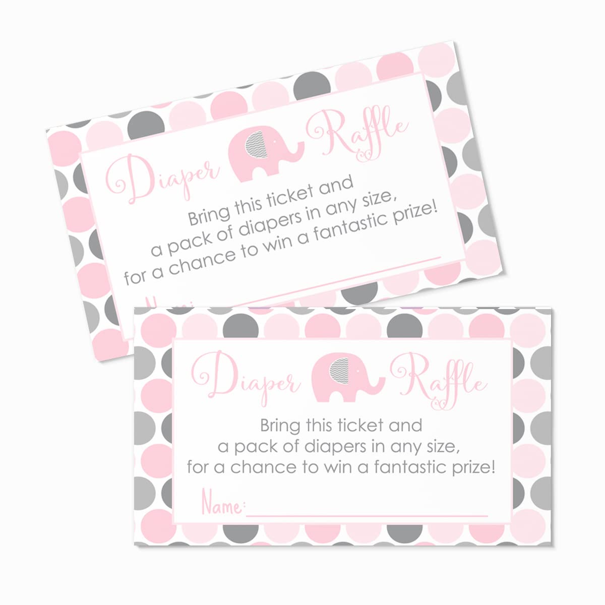 Paper Clever Party Pink Elephant Diaper Raffle Tickets for Baby Shower Games, Invitation Insert Cards, 2x3.5, 25 Pack